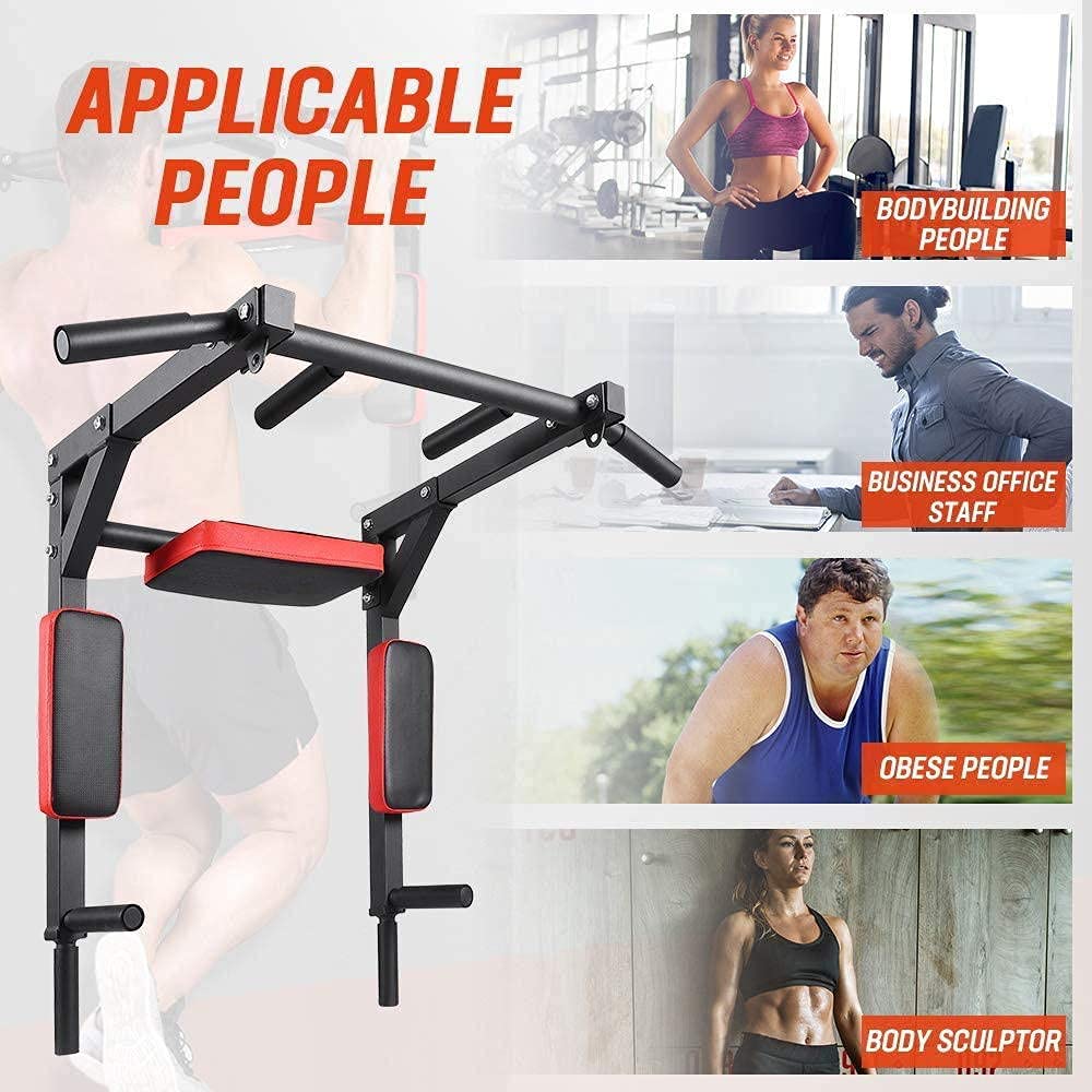 KDFJ Multifunctional Pull Up Bar Wall Mount Dip Station Home Gym Workout Power Tower Set Training Equipment Heavy Duty Dip Stand-Black
