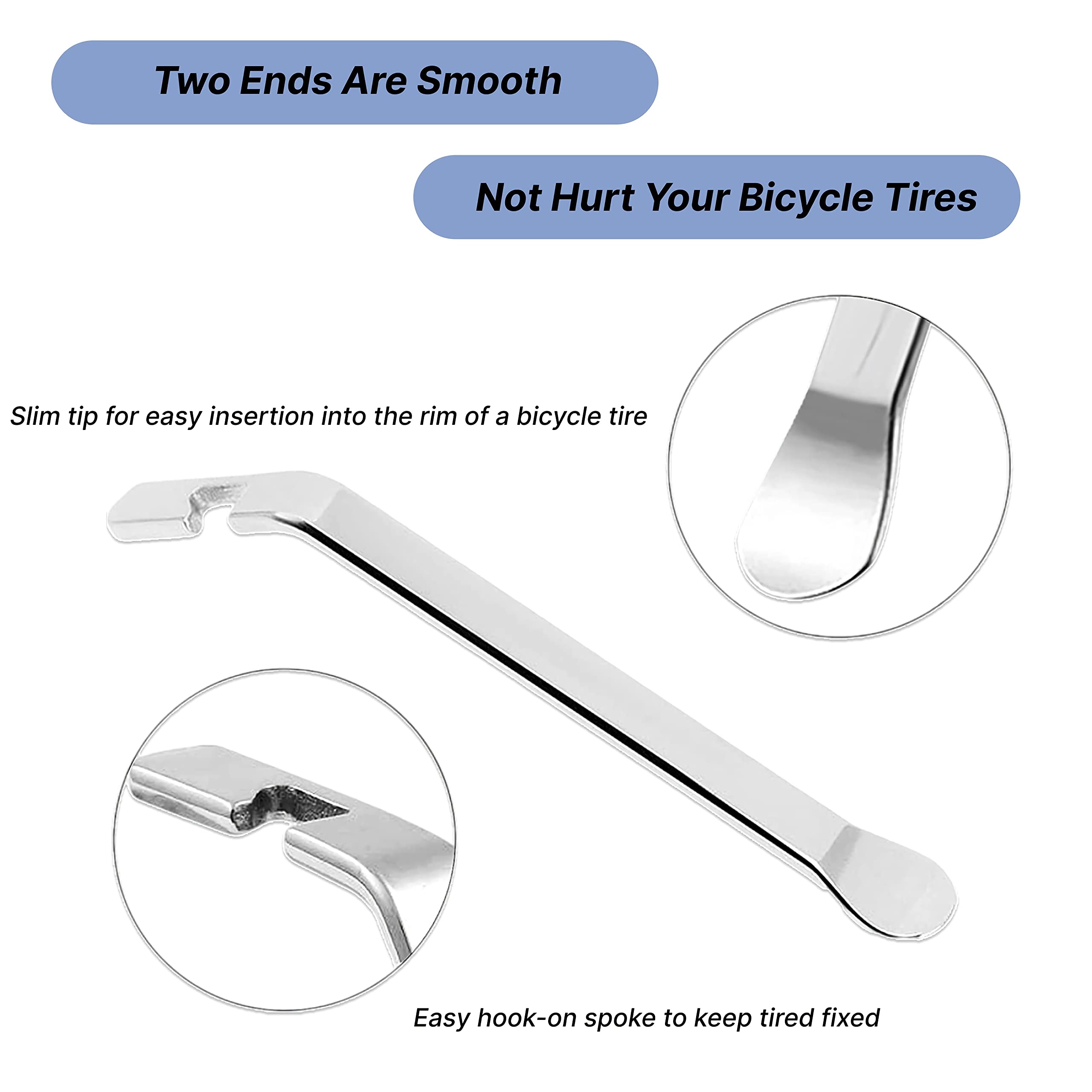 LYCAON Bicycle Tire Levers Bike Spoon Iron Changing Tool (Set of 4), Bike Tire Removal Tools - BMX, MTB Repair & Maintenance Accessories (Silver White)