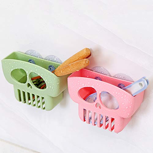 JIAWEIIY Creative Skull Shape Sponge Holder Drain Rack for Kitchen Sink Suction Cup Plastic Brush Caddy Storage Box Shelf Liquid Drainer (B)