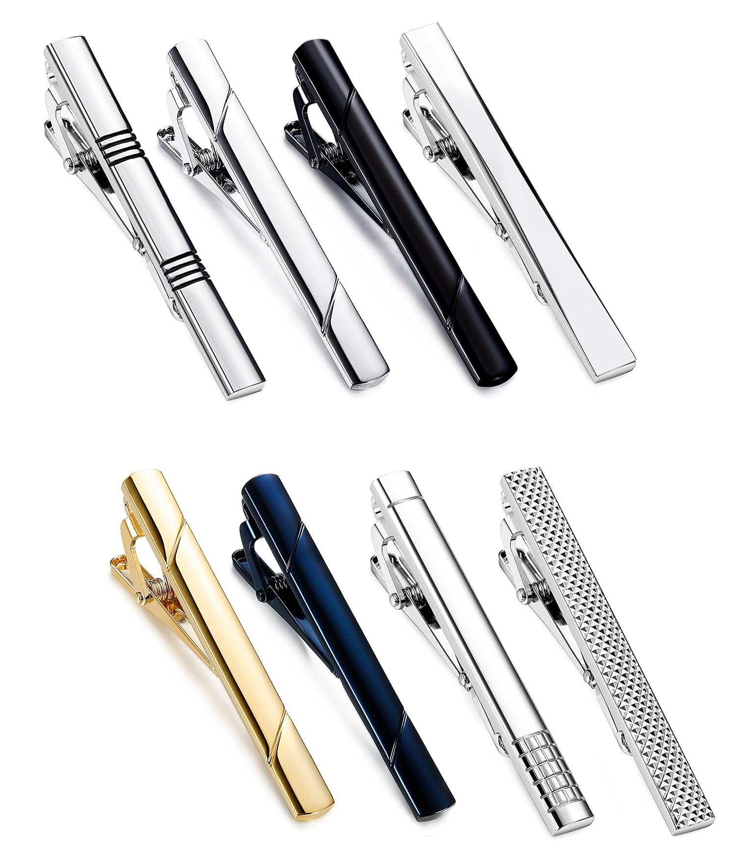 Jstyle 8Pcs Tie Clips for Men, Matte and Shiny Tie Clip Set with Elegant Gift Box, Classic Tie Bar Set for Regular Ties Necktie Wedding Bussiness Anniversary Tie Pin Clips