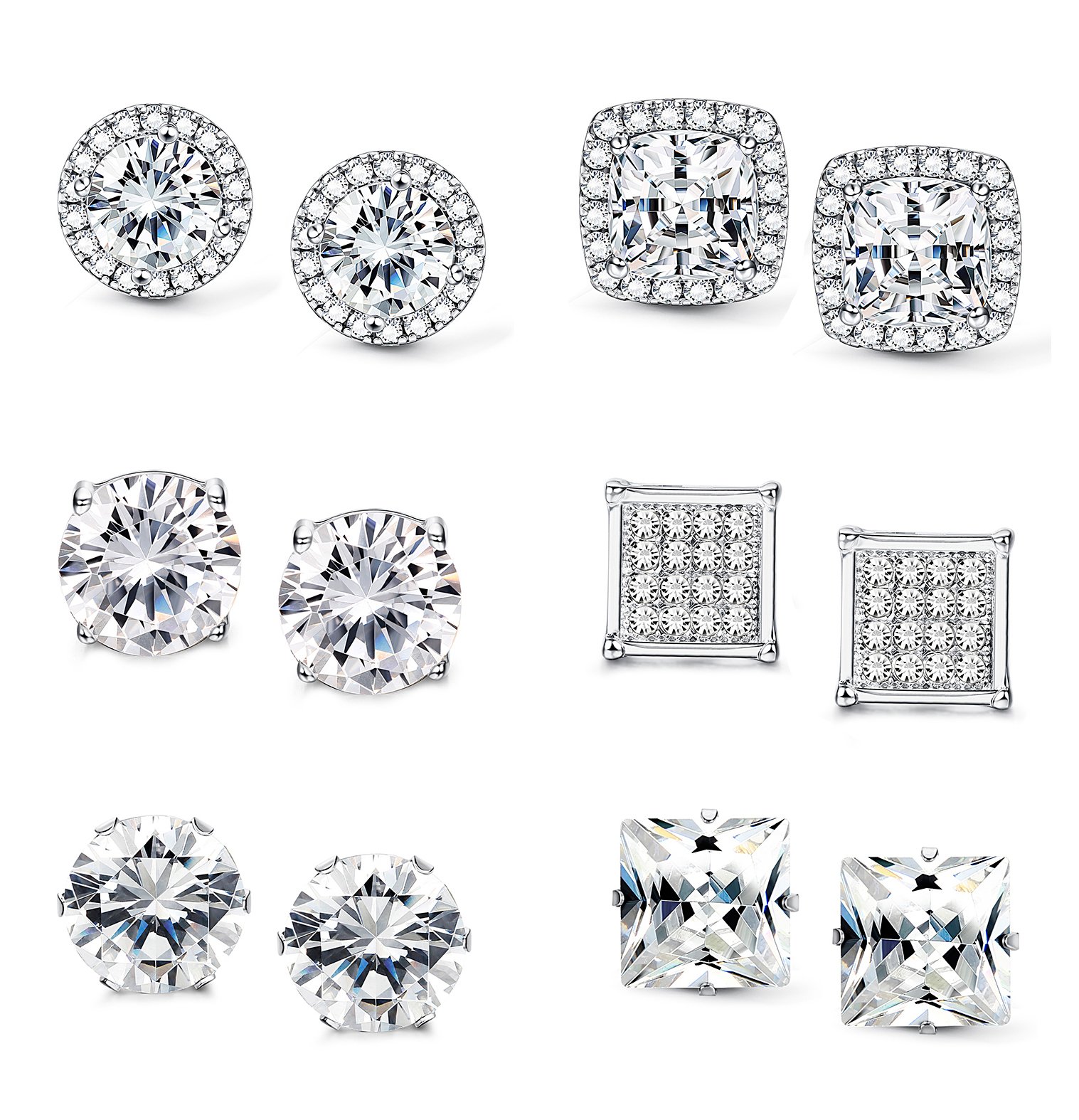 Jstyle Halo Cubic Zirconia Stud Earrings for Women Clear CZ Round Square Stud Earrings Set Ear Jewelry