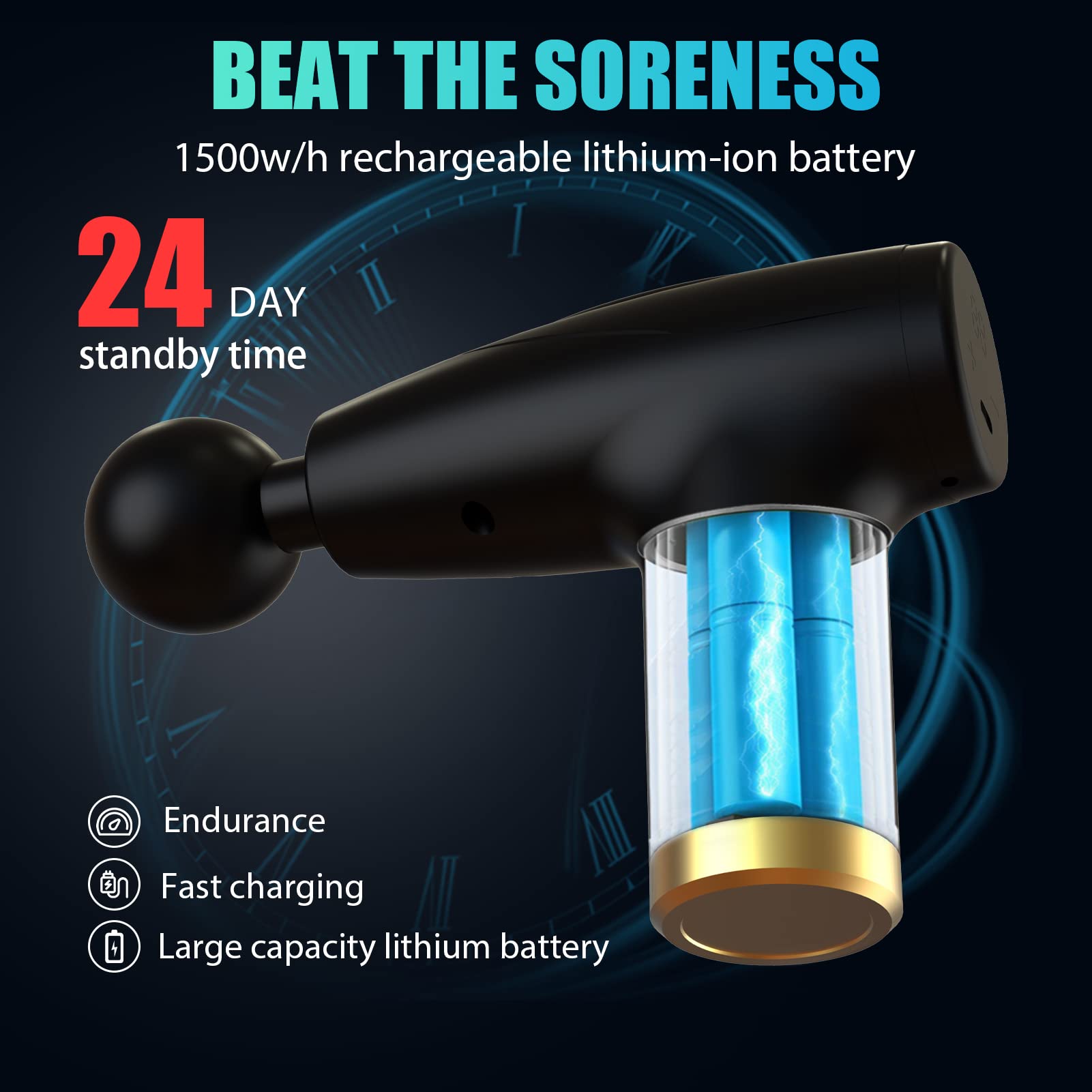 Massage Gun - Handheld Deep Muscle Massager - Professional Personal Massage Machine Rechargeable Massage Device with 4 Heads, Black-1