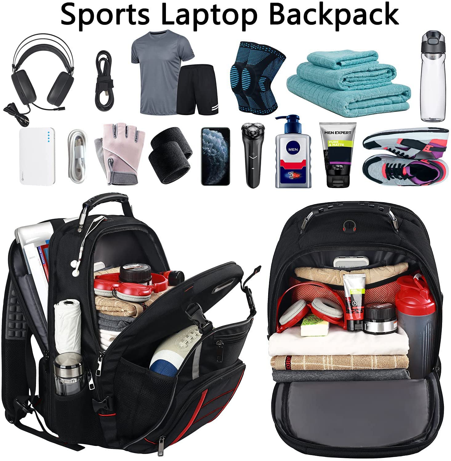 Jiefeike Travel Laptop Backpack, Extra Large Bookbag for Men School College Student Women,Basketball Backpack Fits 17 Inch Computer Notebook with USB Charging Port RFID Anti Theft TSA Approved