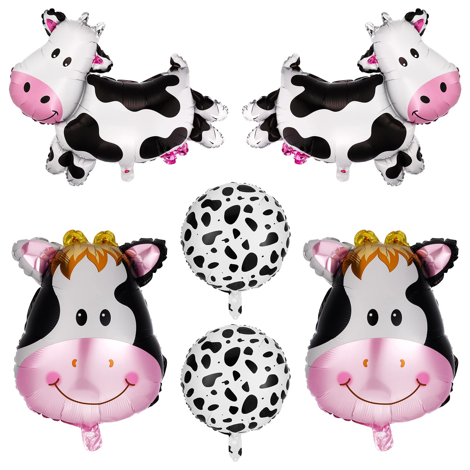 JOELELI 6 Pcs Huge Cow Balloon Walking Cow Foil Balloon Funny Cow Print Balloon Big Cow Head Mylar Balloon for Baby Shower Boy Girl 1st Birthday Farm Animal Western Cowboy Theme Party Decoration