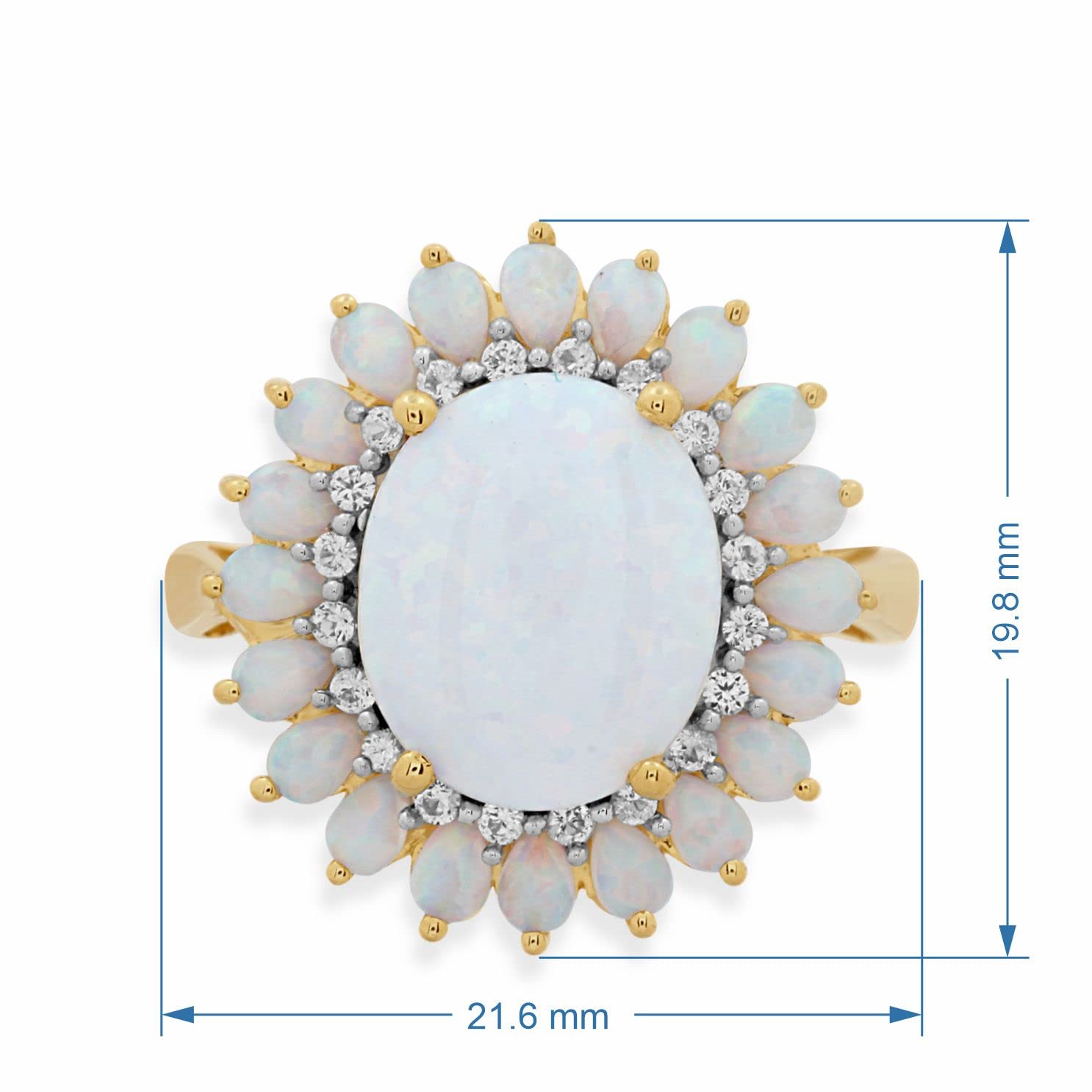 Jewelili Blooming Ring in 18K Yellow Gold Over Sterling Silver Oval and Pear Shape Created Opal with Round Created White Sapphire, Size 9