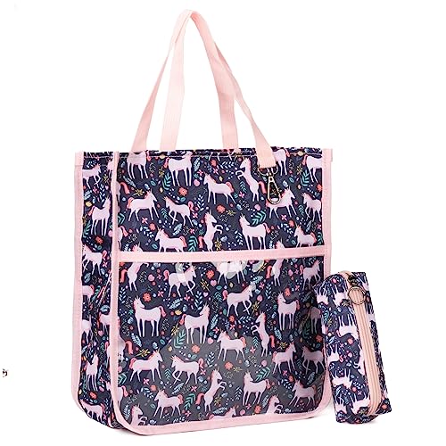 Kids Cute Tote Bags for Boys Girls Ages 4-16,Handbags with Pencil Case, Book Tote Bags with Zipper for School and Playtime (pink)