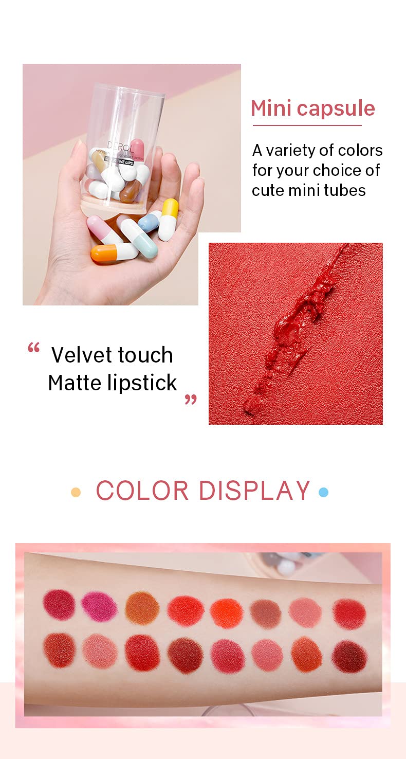Kusslippe 16 Colors Mini Lipstick Set, Capsule Mini Lipsticks, Waterproof Long Lasting Mini Capsules Velvet Lipstick, Pill Shaped Lipstick (16PCS)