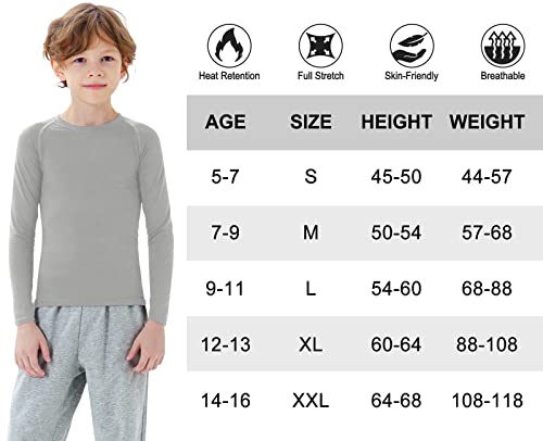 MRIGNT 2 Pack Youth Boys Thermal Compression Shirts Long Sleeve Fleece Baselayer Soccer Baseball Running Base Layer Undershirt