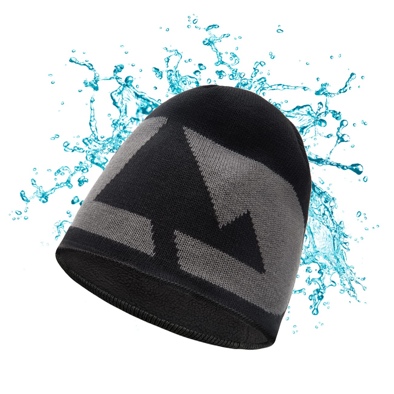 LEAKDRY Waterproof Beanie,Windproof Breathable Beanie Hats for Men Knitted Slouchy Beanies Thick Soft Warm Winter Hat-Black Beanie