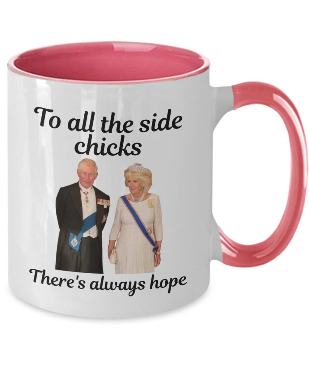 King Charles III and Camilla Inspirational Mug, Sarcastic Coronation Gifts for Her Women Coworker Bestie Side Chicks Mistress, Funny Two Tone 11oz Coffee or Tea Cup