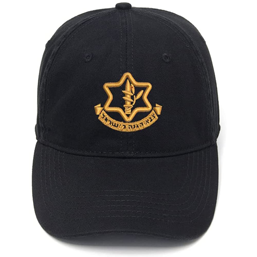 Lyprerazy Men's Baseball Cap Israel Military Army Defense Forces Embroidery Hat Cotton Embroidered Casual Baseball Caps (Black,7)