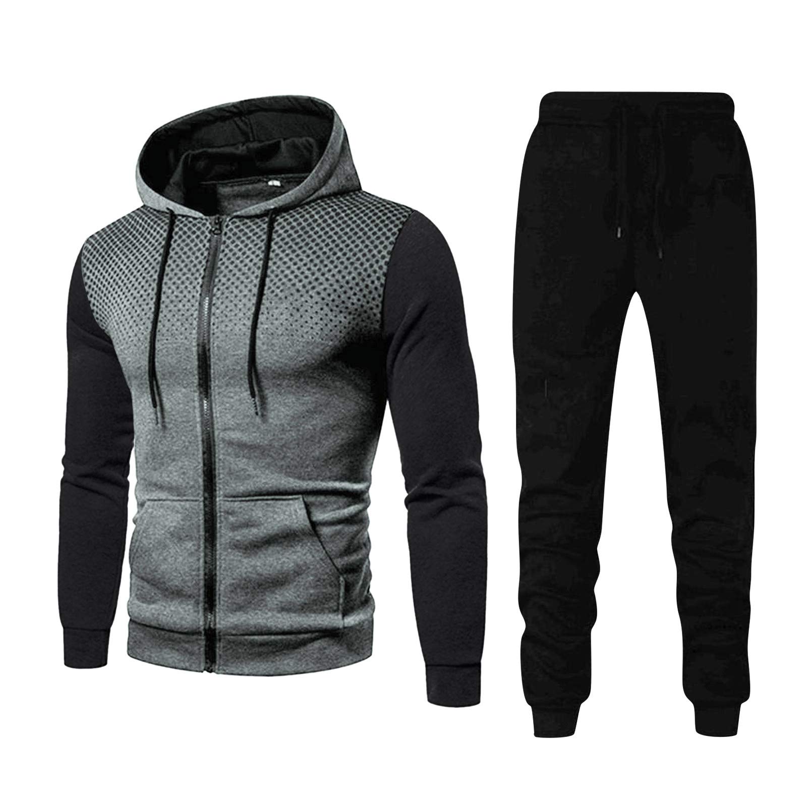 Leirke Track Suits for Men Set 2 Piece Casual Long Sleeve Raglan Athletic Outfit Hoodie Sports Jogging Sweatsuit Pullover(01 Gray,XX-Large)