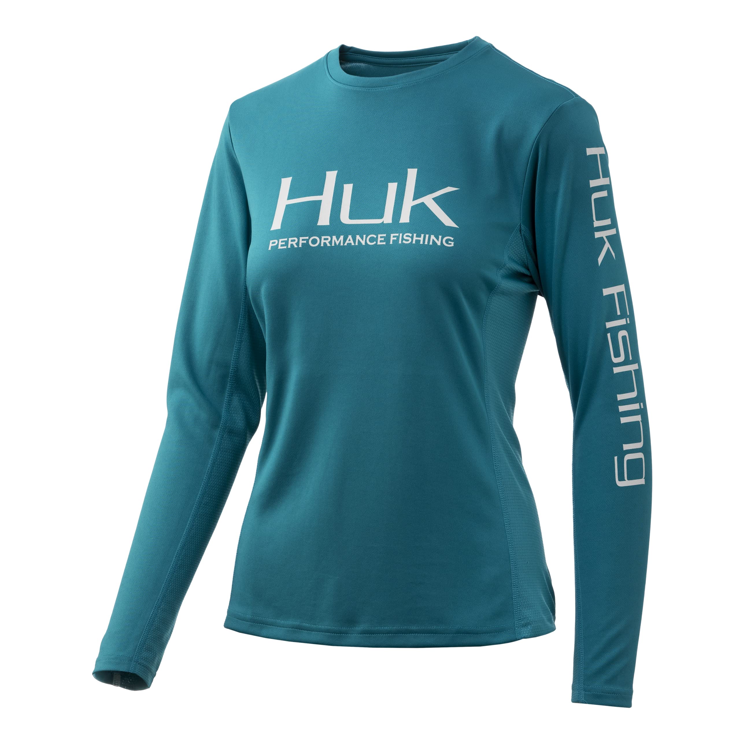 Huk Women's Boys' Slim Size Icon X Long Sleeve Fishing Shirt with Sun Protection, Medium Teal, Small