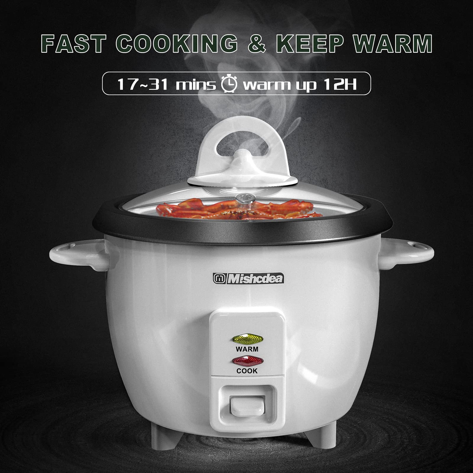 Mishcdea Rice Cooker 10 Cups Uncooked & Food Steamer (20 Cooked), Electric Rice Cooker Fast Cooking With Keep Warm, Removable Non-stick Pot, All-In-One Cooker for Grains, Soups, Oatmeal or Veggies - Black