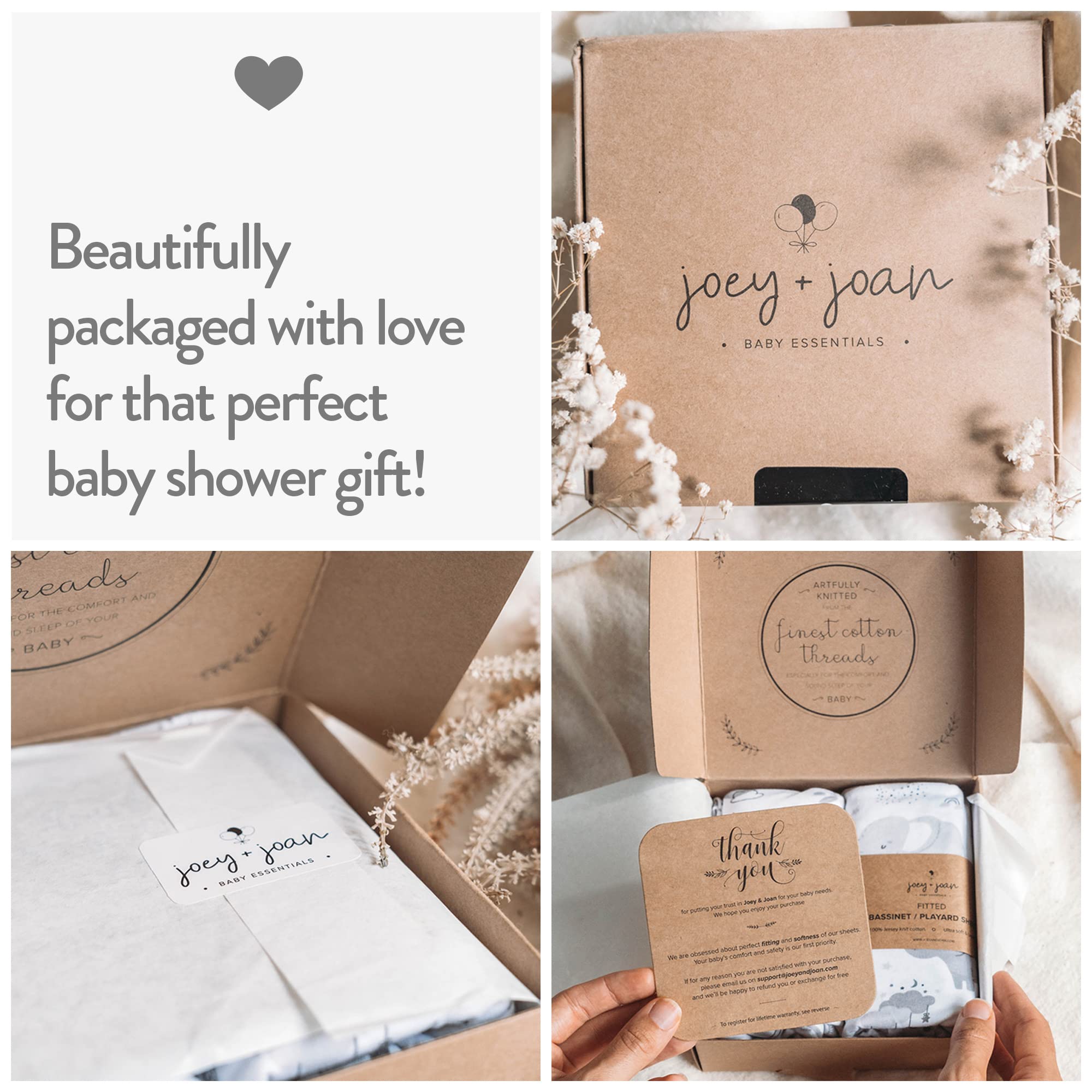 Joey + Joan Bassinet Fitted Sheets 19" x 32" for Cowiewie Bedside Sleeper Bassinet Mattress Pad β Snuggly Soft 100% Jersey Cotton β Grey, Mint β 2 Pack