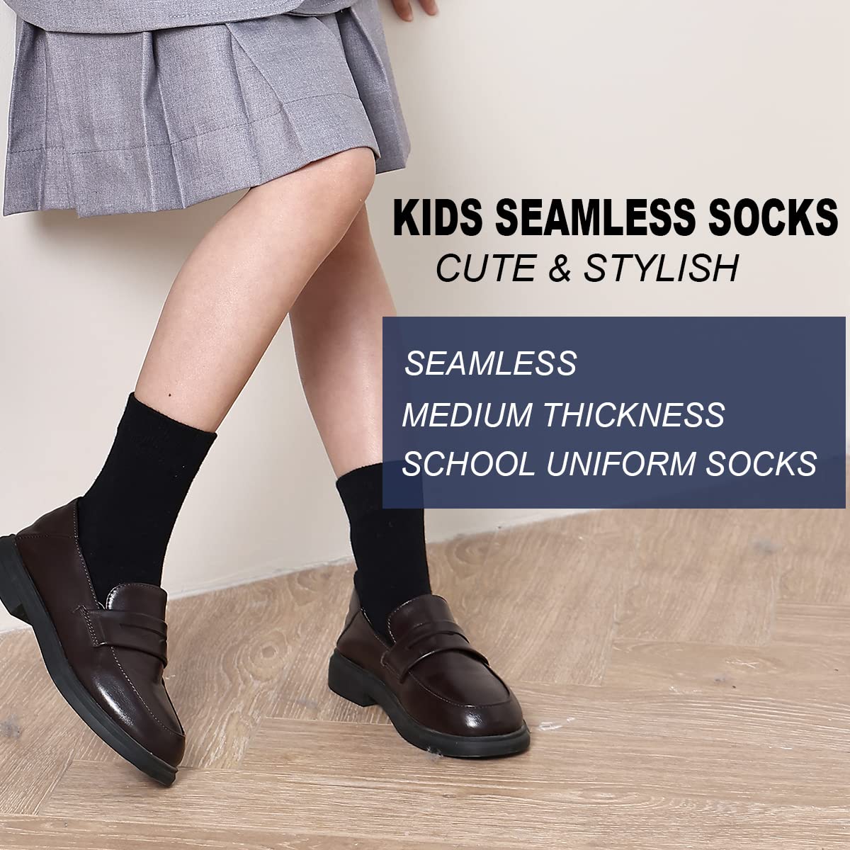 Marchare Girls Crew Socks Seamless Kids Socks Cotton School Socks Wine 6 Pack