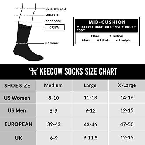 KEECOW Men's Crew Socks, 5 Pairs Athletic Cushioned Socks For Working Hiking (Large, Black (5 Pairs))