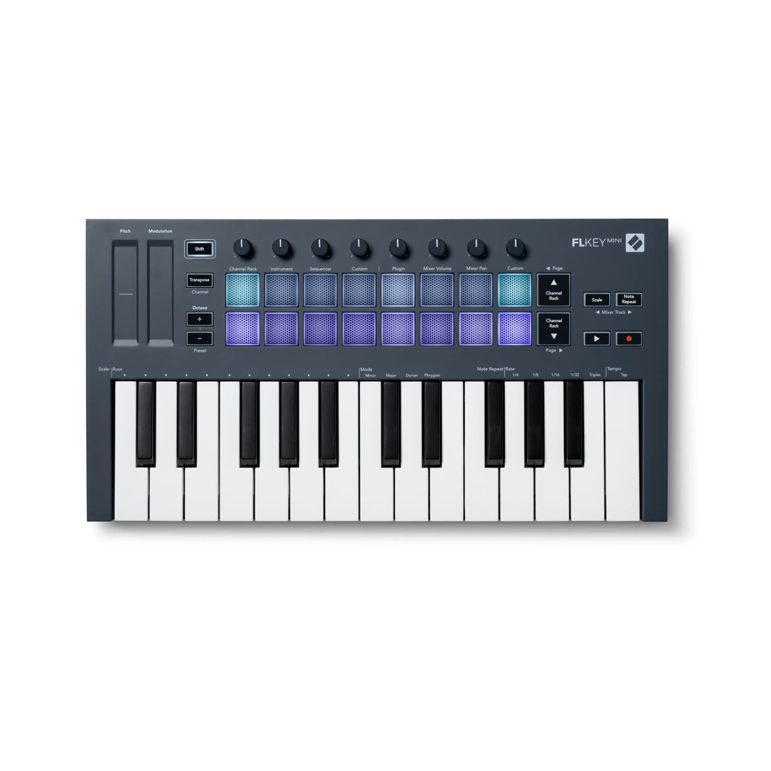 Novation FLkey Mini 25-Key MIDI Keyboard Controller Bundle for FL Studio with 20 Producer Edition (Boxed), Keyboard Piano Style Sustain Pedal (Black) and 4-Port USB 3.0 Hub (4 Items)