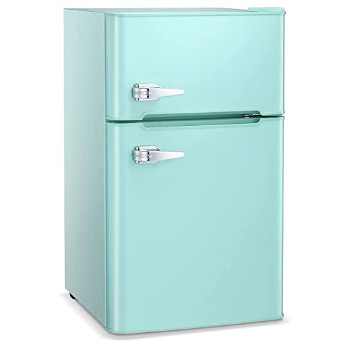 Joy Pebble Small fridge with freezer,3.2 cu.ft compact refrigerator with freezer,Mini Fridge for bedroom, Dorm or Apartment with Adjustable Removable Glass Shelves