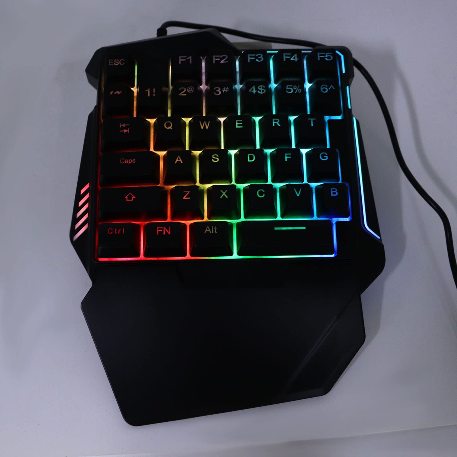 One Handed Gaming Keyboard Mouse Combo, 35 Keys Wired RGB Backlit Keyboard, 6 Keys Gaming Mouse, Dual USB Keyboard Mouse Set with Converter and Bracket