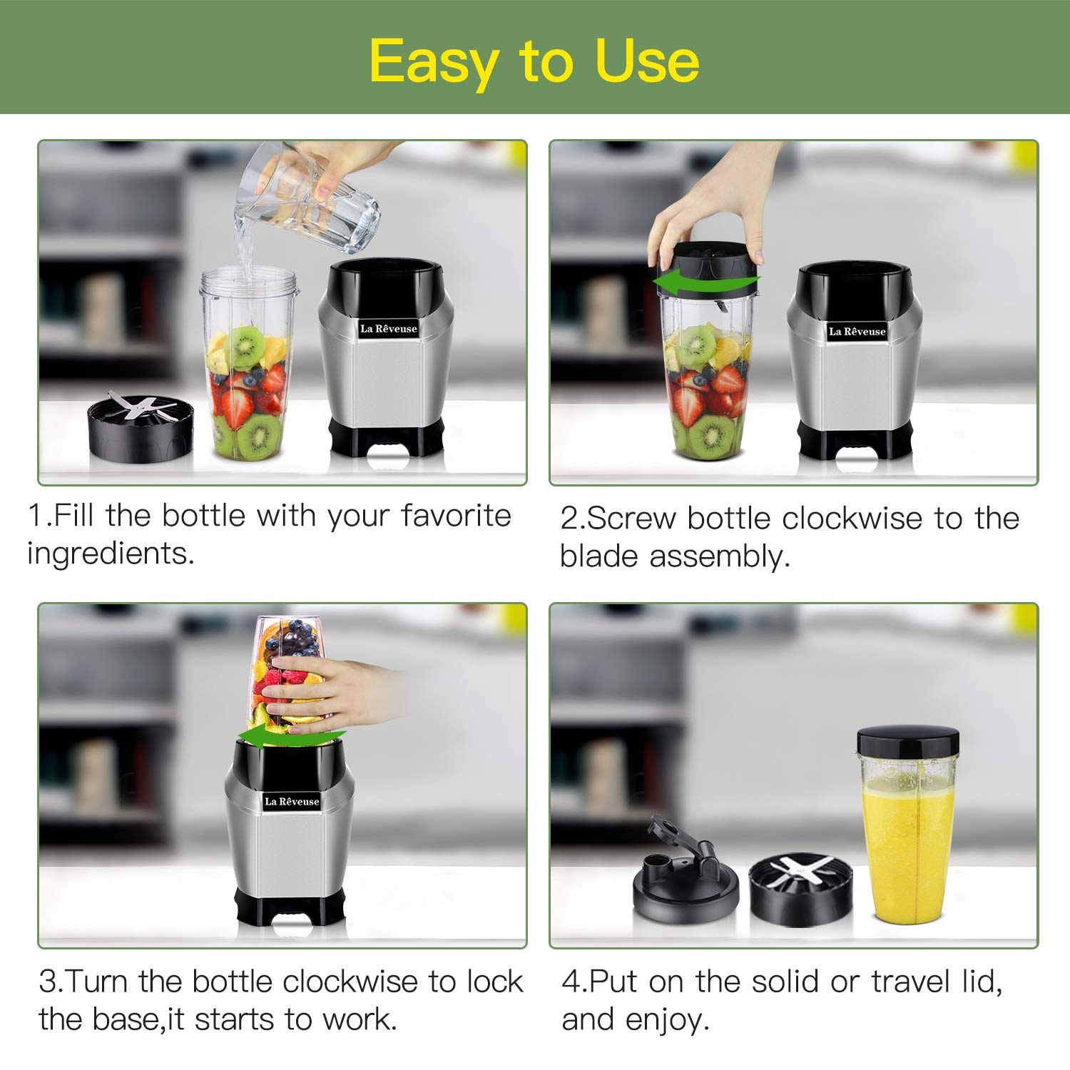 La Reveuse Personal Smoothie Blender 600 Watts with 20 oz BPA-Free Travel Bottle-Dishwasher Safe (1 bottle)