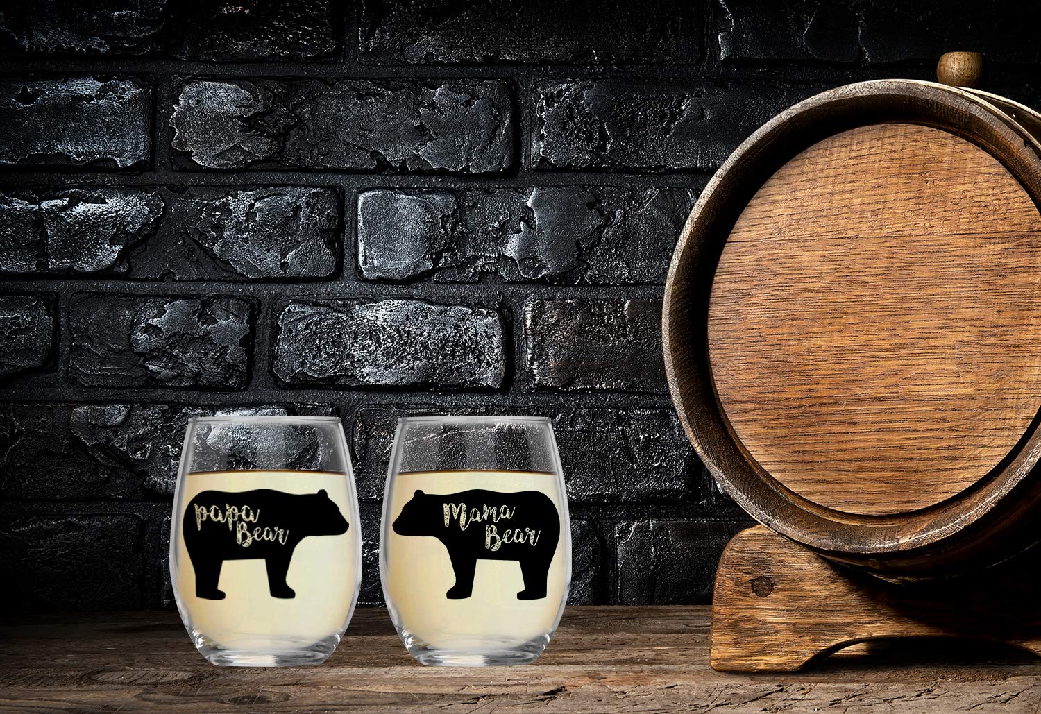 Mama Bear, Papa Bear - 15oz Crystal Wine Glasses - Couples Stemless Wine Glasses β His And Hers Gifts Ideas For Anniversary, Weddings, Bridal Showers