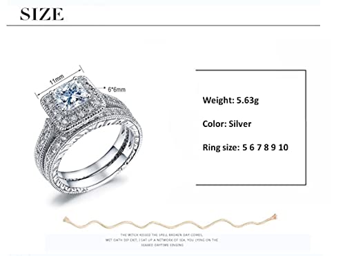KIOYDISE Engagement Ring Sets Wedding Band Sets for Him and Her Engagement Ring Set Women’s Bridal Rings Sets Square Rings Sterling Silver Sparkly Cubic Zirconia Wedding Band Bridal Set Size (8)
