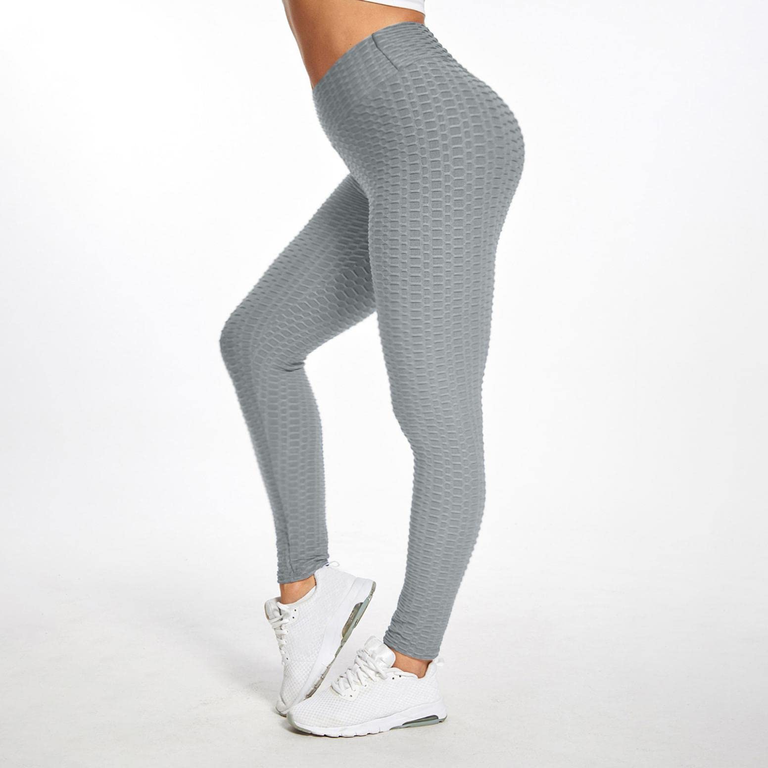 Letshop Leggings for Women Butt Lifting Tummy Control High Waisted Solid Workout Pants Yoga Leggings Gray