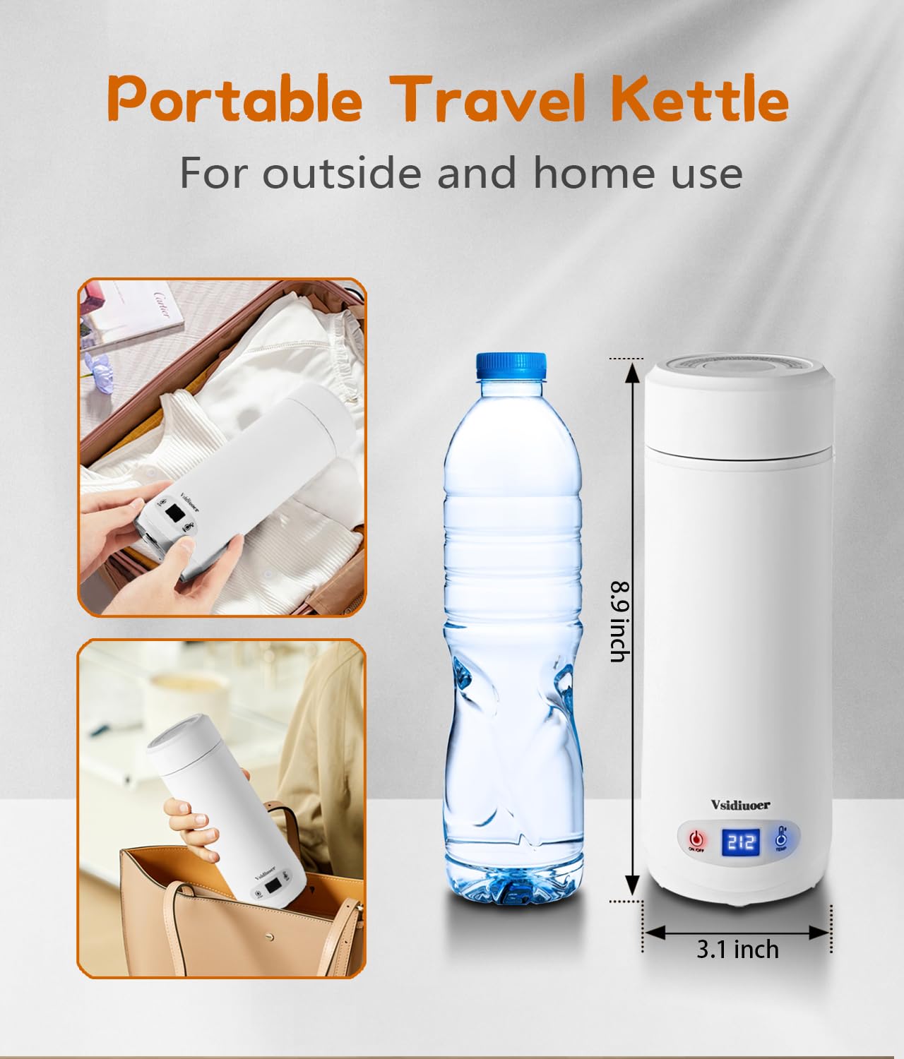Portable Tea Kettle Electric Travel, 350ML mini tea kettle Water Heater with 4 Temperature Settings, Auto Shut-Off and Boil Dry Protection