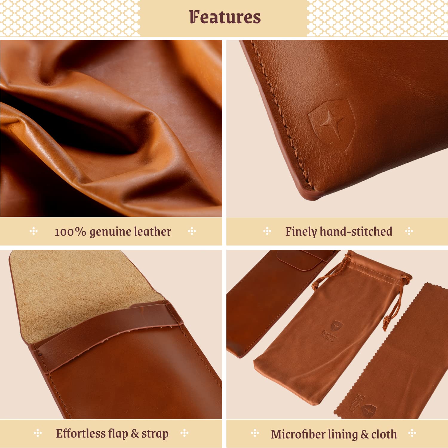 Leather Eyeglass Cases for Men - Premium Quality Leather with Microfiber Polishing Cloth and Soft Pouch , Eyeglass Case Slip In with Flap best for Reading Glasses and Ideal Gift for Men