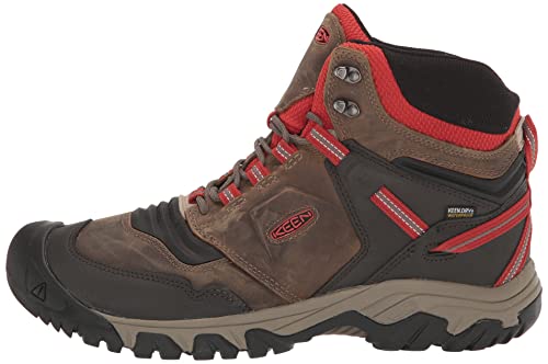 KEEN Men's Ridge Flex Mid Height Waterproof Hiking Boots, Dark Olive/Ketchup, 8 Wide