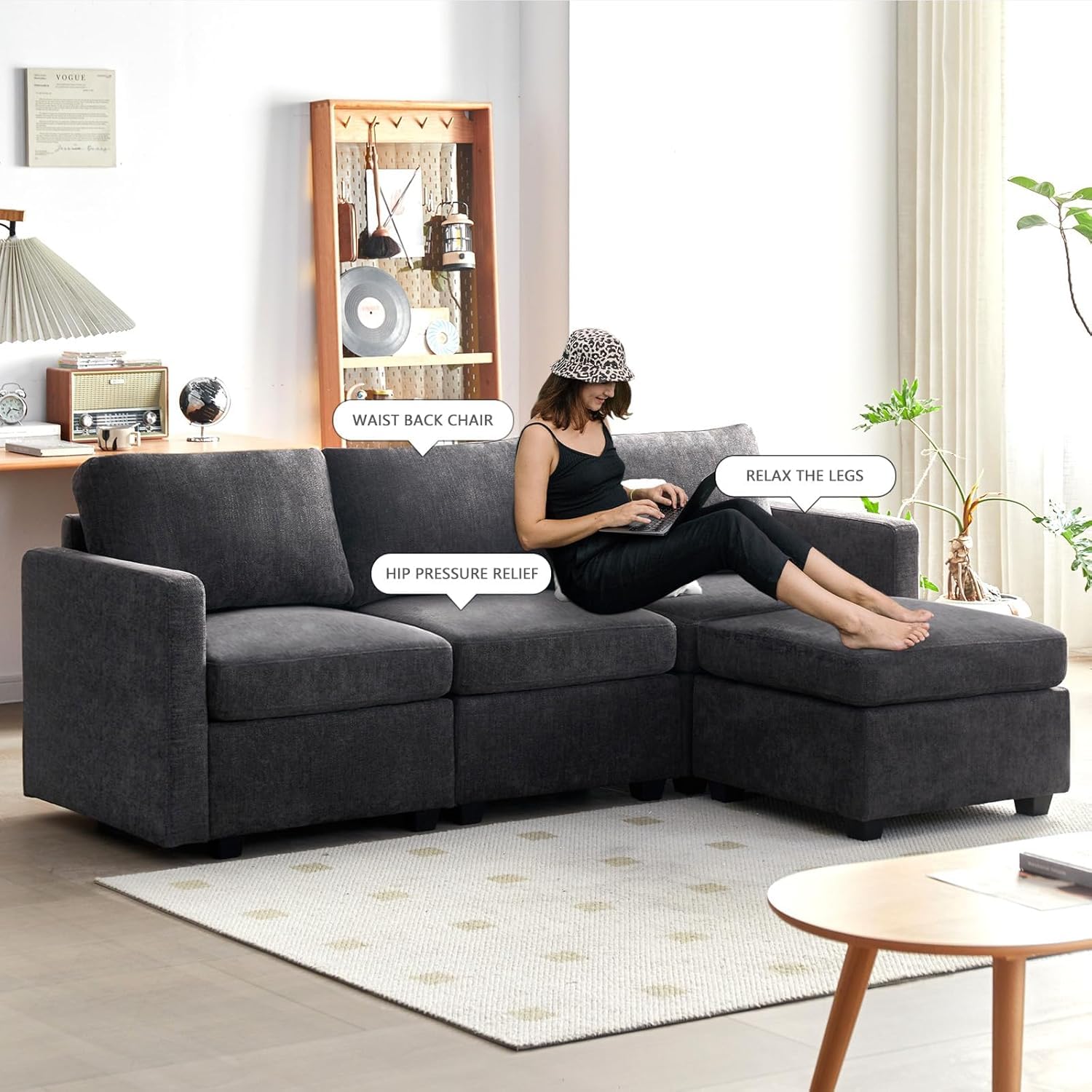 Wimarsbon L Shaped-Modular Sectional Sofa Couch Convertible Sofa Bed with Storage Ottomans, Moder Velvet Modular Couch Set for Living Room & Lounge