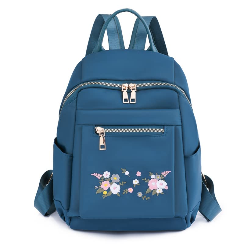 Kteubro Nylon Flower Embroidery Backpack, Large Capacity Laptop Bag With Adjustable Strap For Work & Travel
