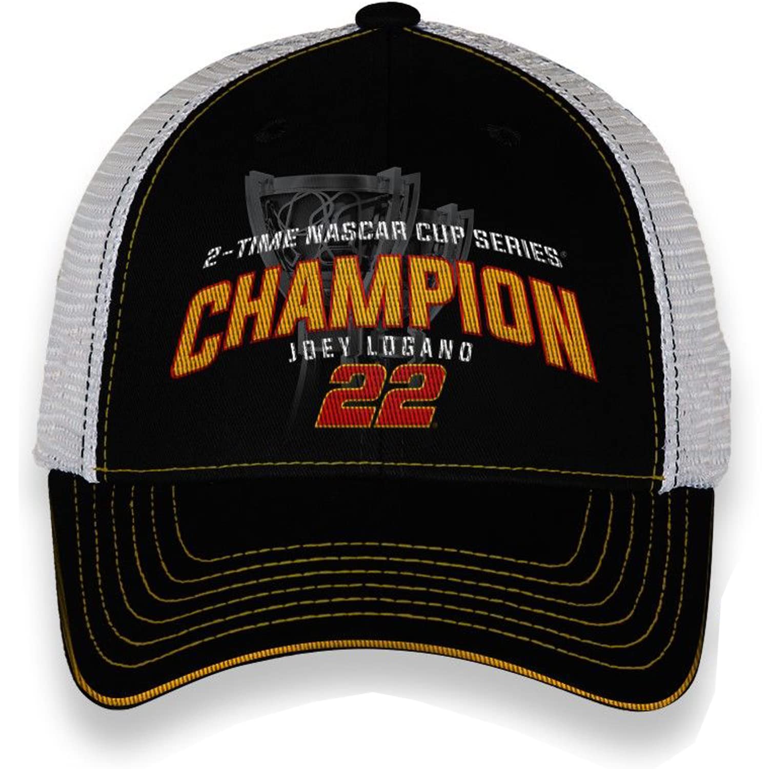 Joey Logano Team Penske 2022 NASCAR Cup Series 2X Champion Black White Mesh Adjustable Hat