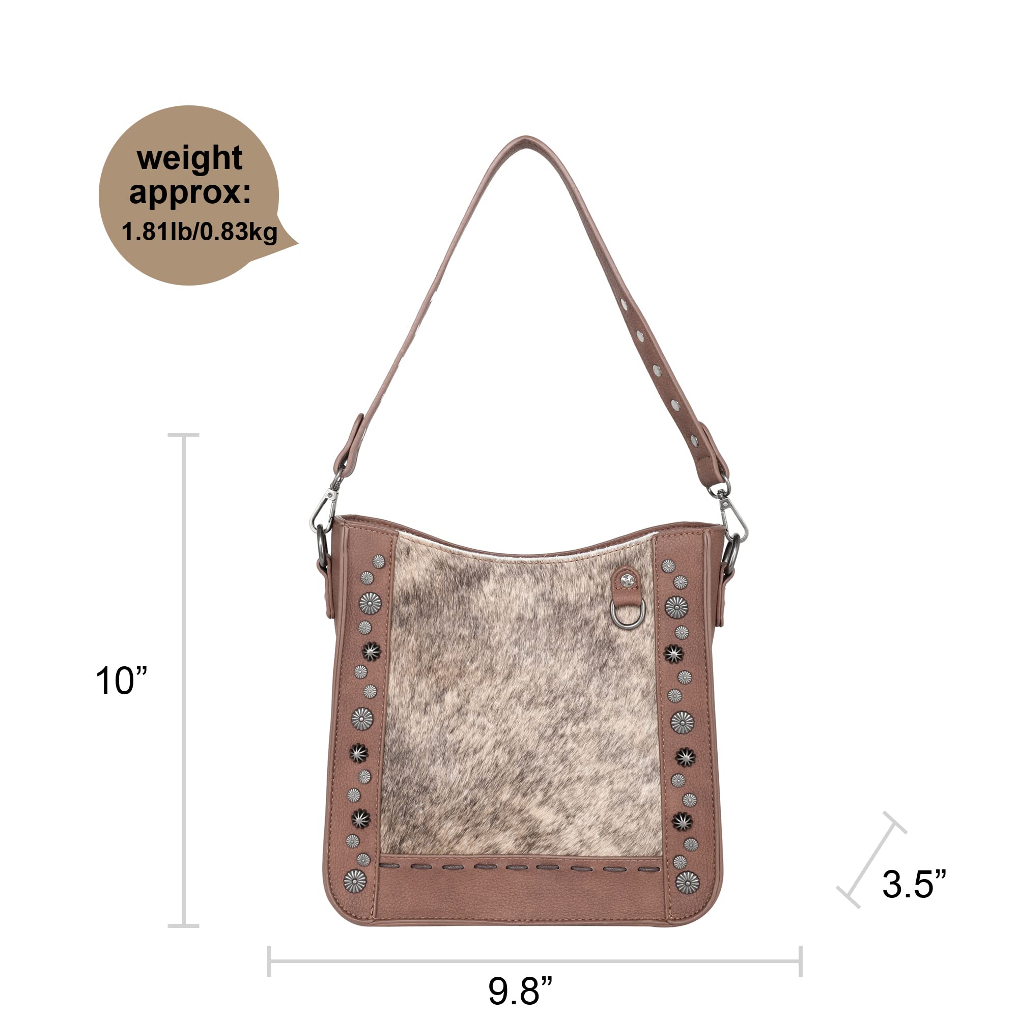 Montana West Trinity Ranch Ranch Hair-On Studs Concealed Carry Hobo for Women Western Shoulder bag with Wallet TR140G-921BR+W