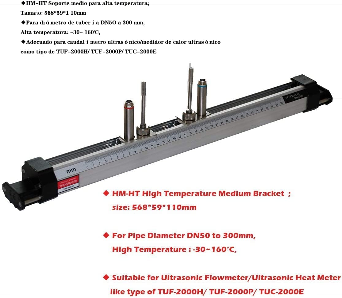 Portable Ultrasonic Flow Meter Liquid Flow Meter with 2 High Temperature TS-2-HT and TM-1-HT Transducer and Bracket HS-HT and HM-HT for Pipe Diameter DN25 to 300mm Max Liquid Temperature 160 Degrees