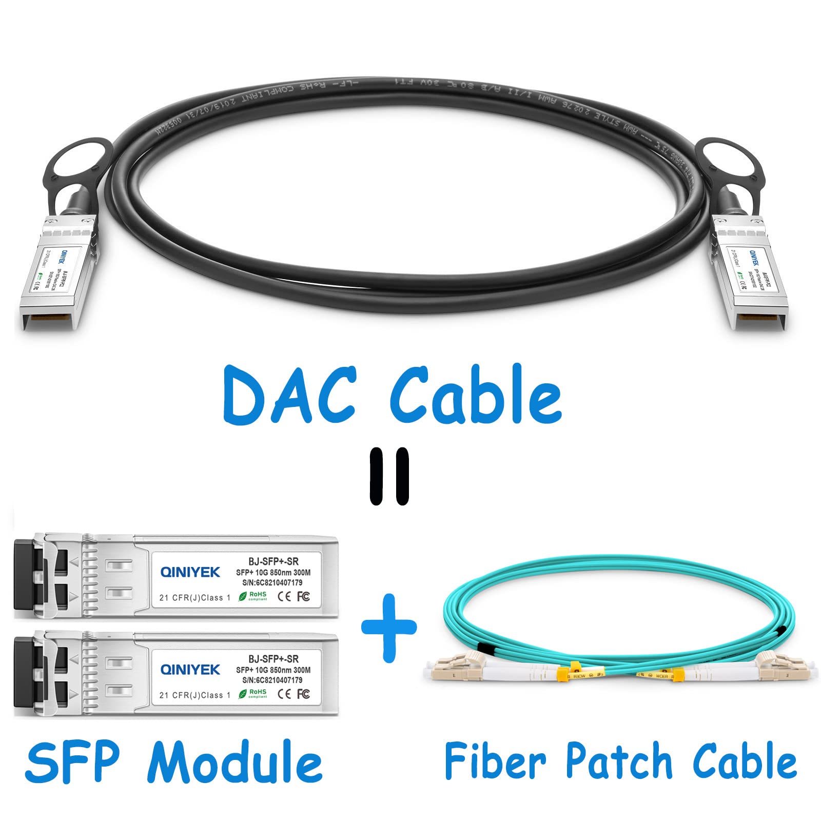 QINIYEK 10G SFP+ DAC Twinax Cable, Direct Attach Copper(DAC) Passive Cable, Compatible with Cisco SFP-H10GB-CU 1M, Ubiquiti UniFi, Supermicro, Netgear, Mikrotik,1 Meter(3.3ft) -1 Pack