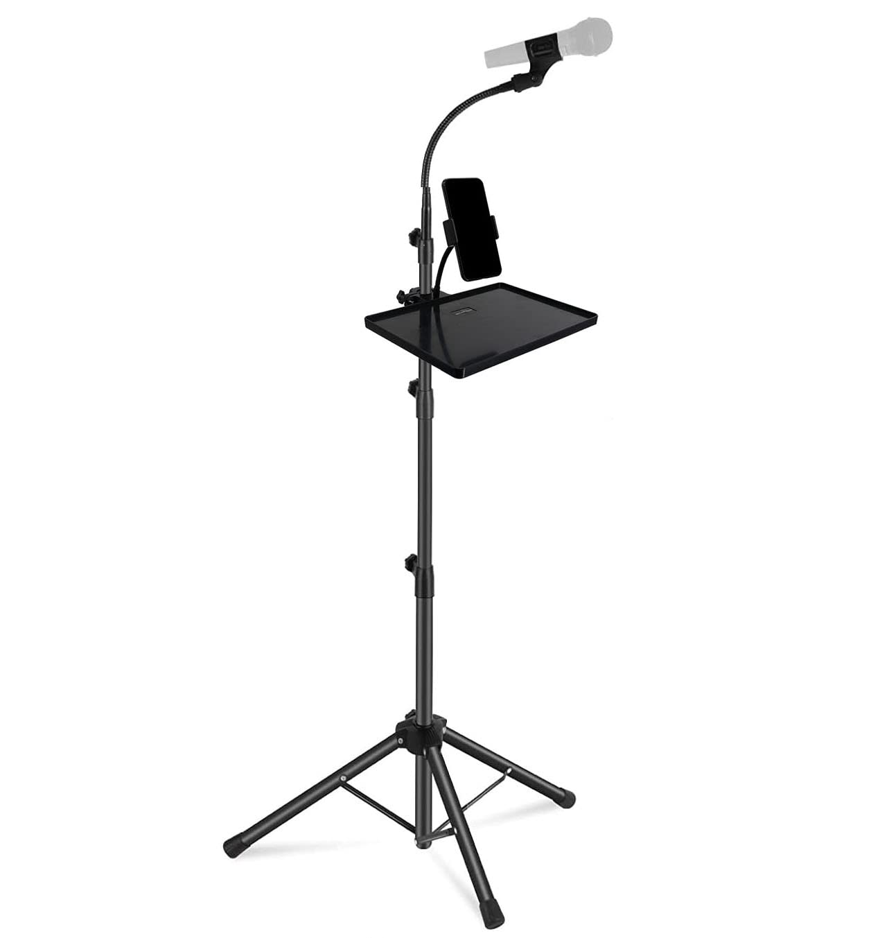 Microphone Stand Plastic Tray with Phone Holder, Music Stand Clamp-On Rack Tray Holder for Stage, Live Streaming