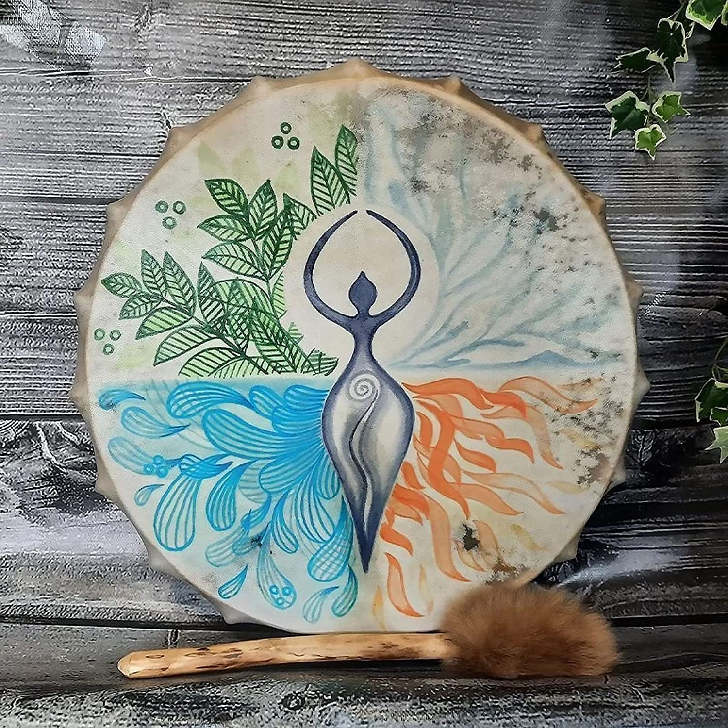 lidon Vegan Goddess Drum Gaia 4 Elements Schamanen Trommel Shamanic Drum World Tree Moon Drum Gift for Music Lovers