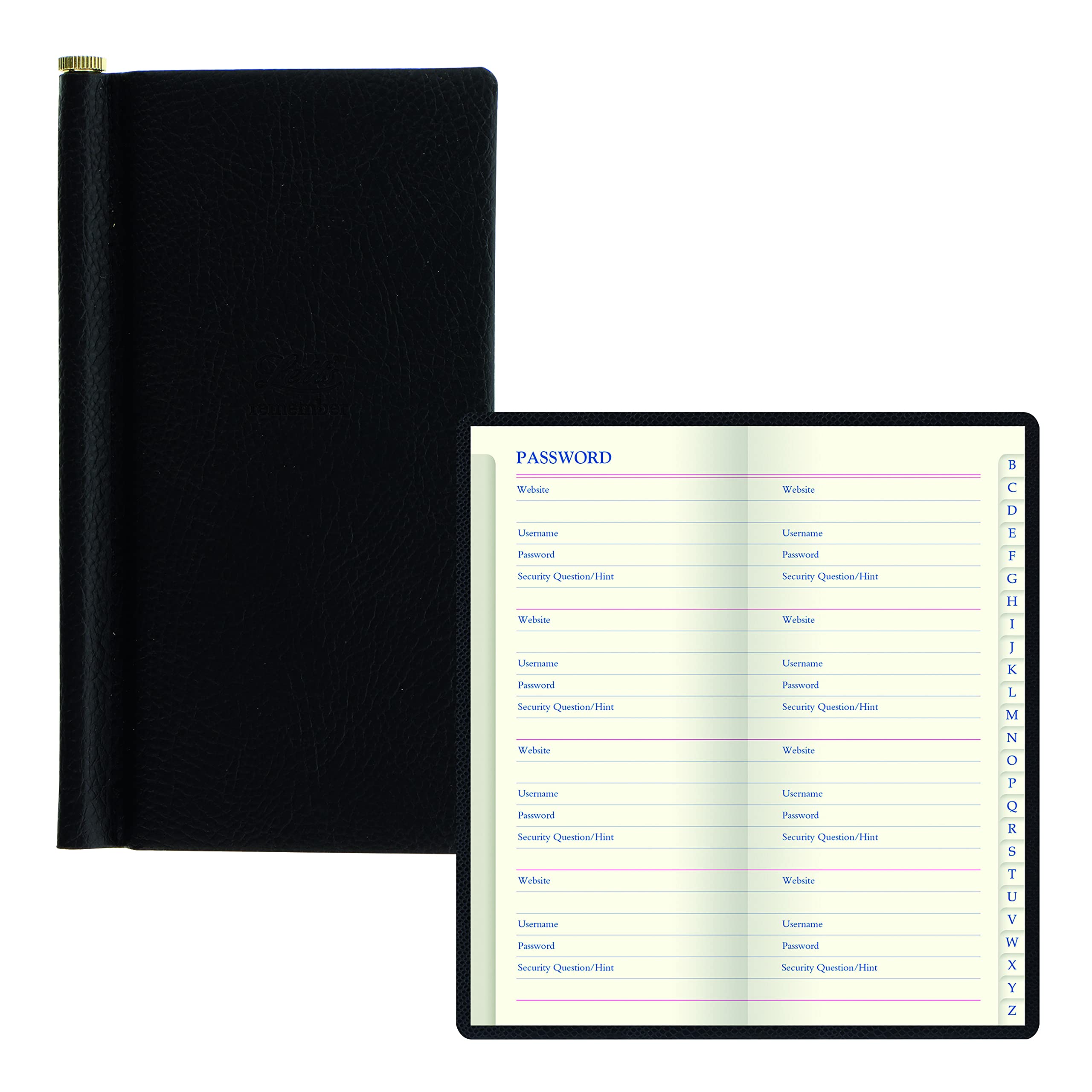 LETTS Note Origins Collection Slim Pocket Size Password Book with Gold Pen, Ruled, 160 Pages, Cream Paper, 5.75" x 2.75", Black (B090128)