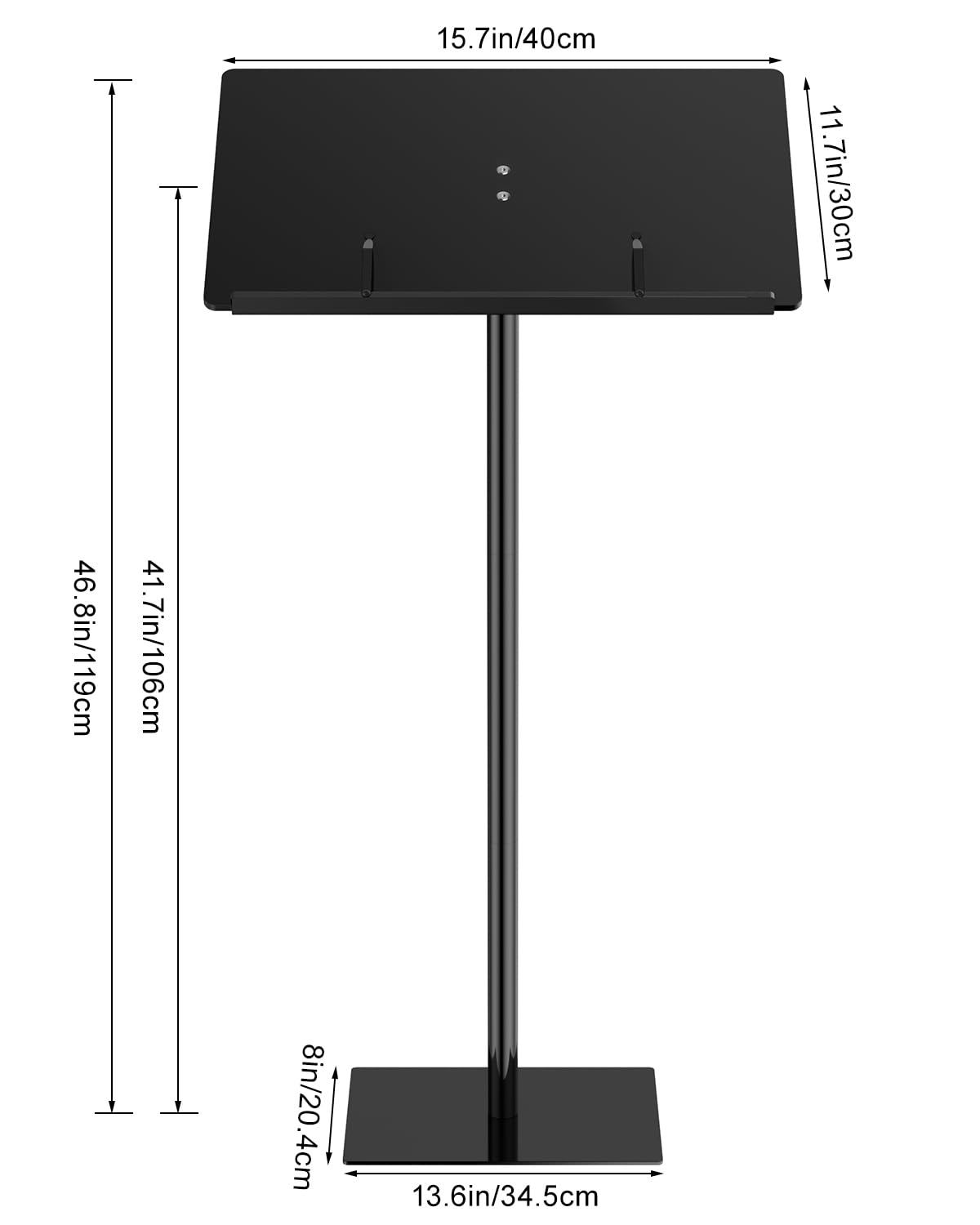KSacry Acrylic Podium Stand, 42.3" H Black Angle Adjustable Acrylic Podiums for Church,Modern Lecterns & Pulpits for Classroom, Concert, Church, Speech, Easy Assembly, Metal Base, Black