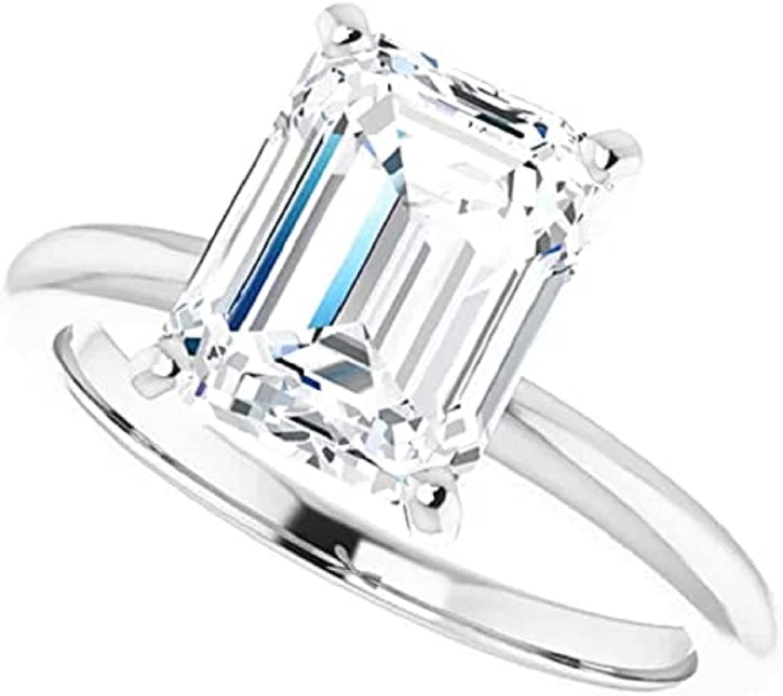 Moissanite World Minimalist Emerald Diamond Engagement Ring, Emerald Cut 3.00CT, Colorless Moissanite, 925 Sterling Silver, Solitaire Engagement Ring, Perfact for Gift (7)