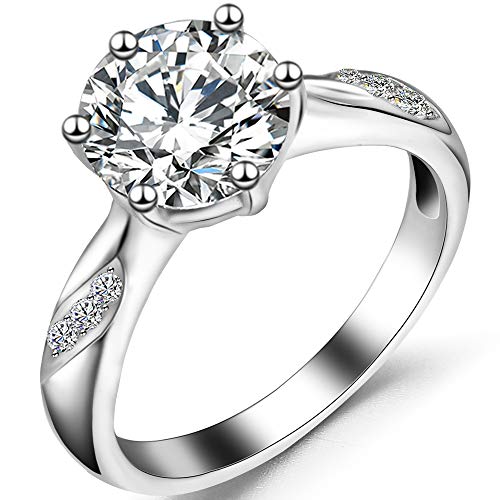 Jude Jewelers Stainless Steel 2 Carat Simulated CZ Diamond Wedding Engagement Proposal Ring (Silver, 8)