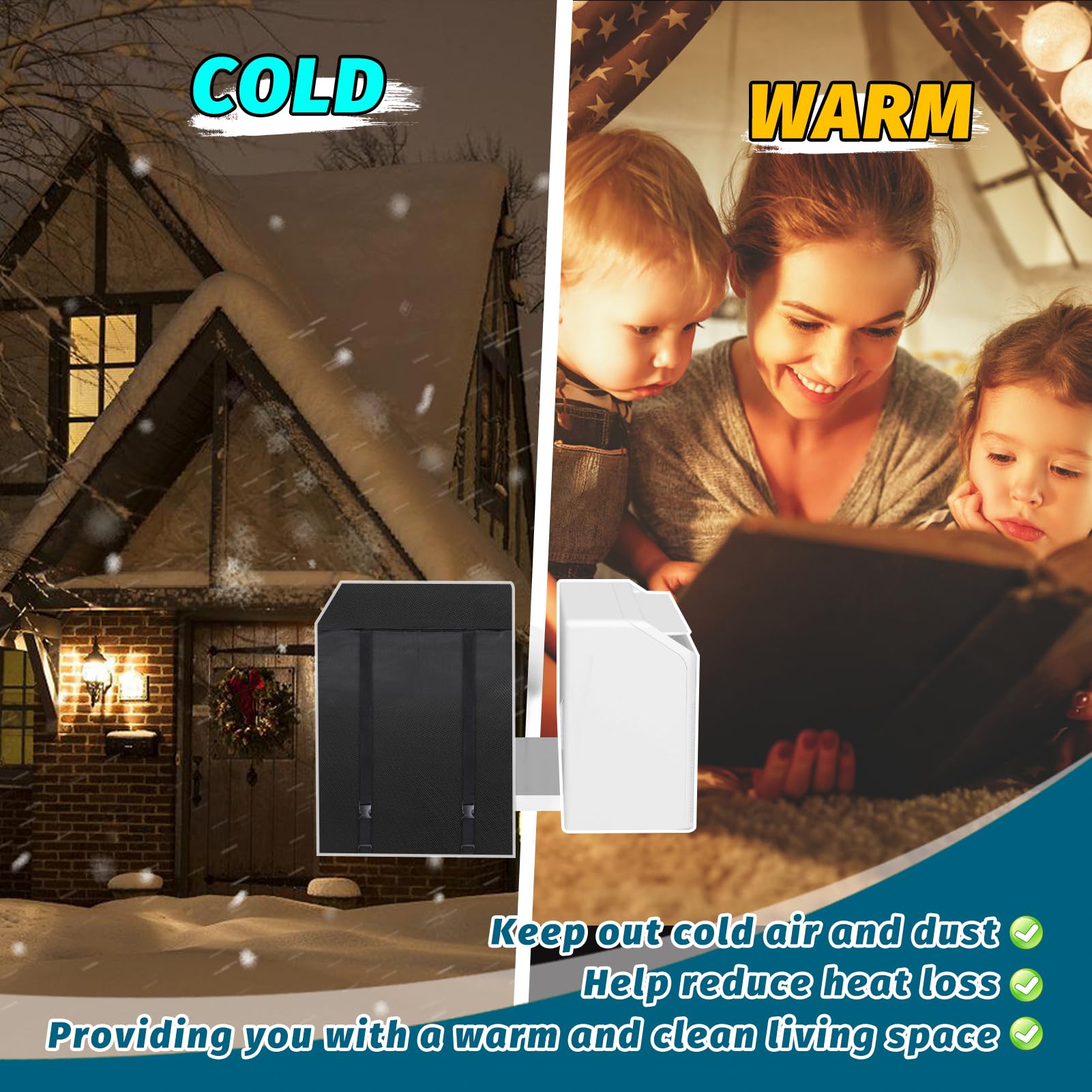 Windproof Window AC Cover Fits Midea U-Shaped 8000/10000/12000 BTU - Thicken Oxford Air Conditioner Cover for Winter Outside, 21.3''W x 13.4''H x 13.8''D