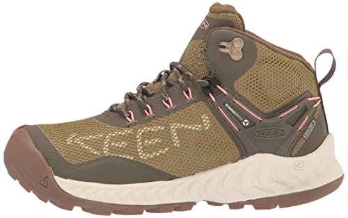 KEEN Women's NXIS Evo Mid Height Waterproof Fast Packing Hiking Boots, Olive Drab/Silver Birch, 8