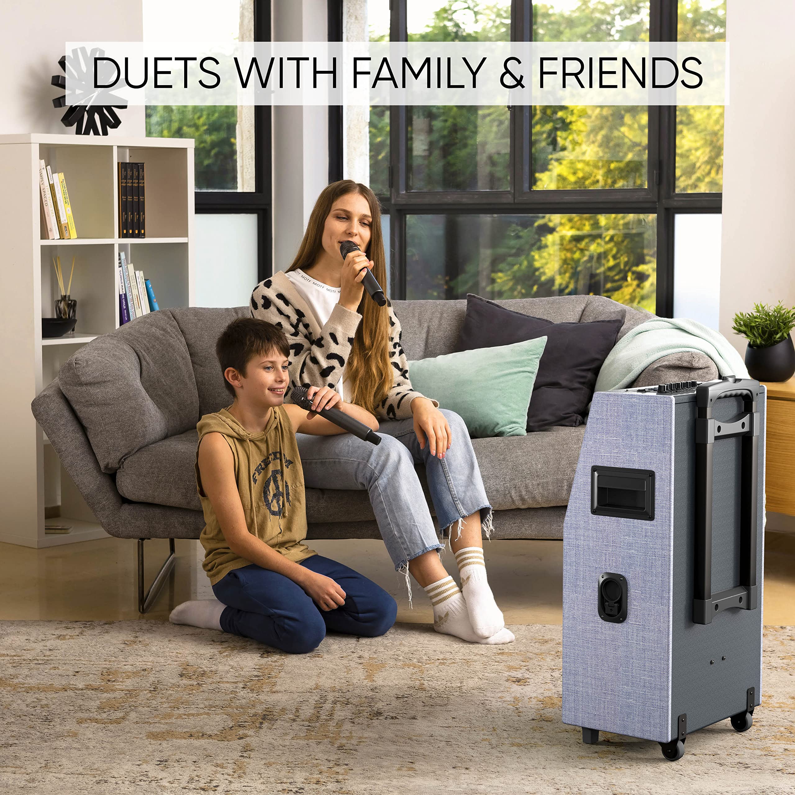 MASINGO Professional Karaoke Machine with Lyrics Display Screen + 2 Wireless Microphones, Bluetooth Portable PA Speaker with Built-in 15" Tablet & WiFi - Best Gift for Adults and Kids - X8 2021 Model