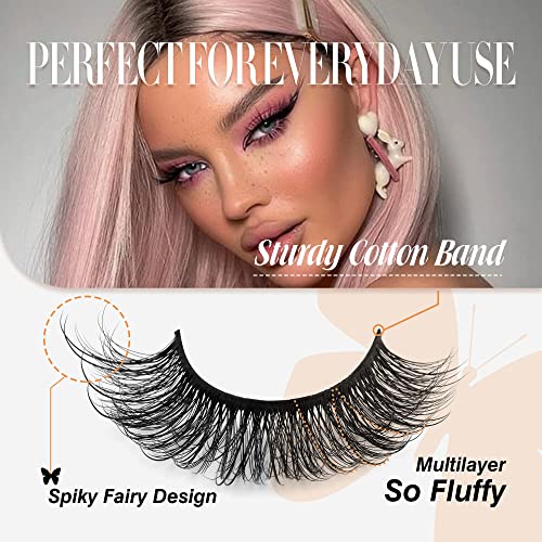 JIMIRE Faux Mink Lashes Wispy Fairy Strip Lashes Full Fluffy False Eyelashes Cat Eye PestaƱas 5D Multilayer Spiky Butterfly 15MM Volume Fake Lashes 8 Pairs Pack