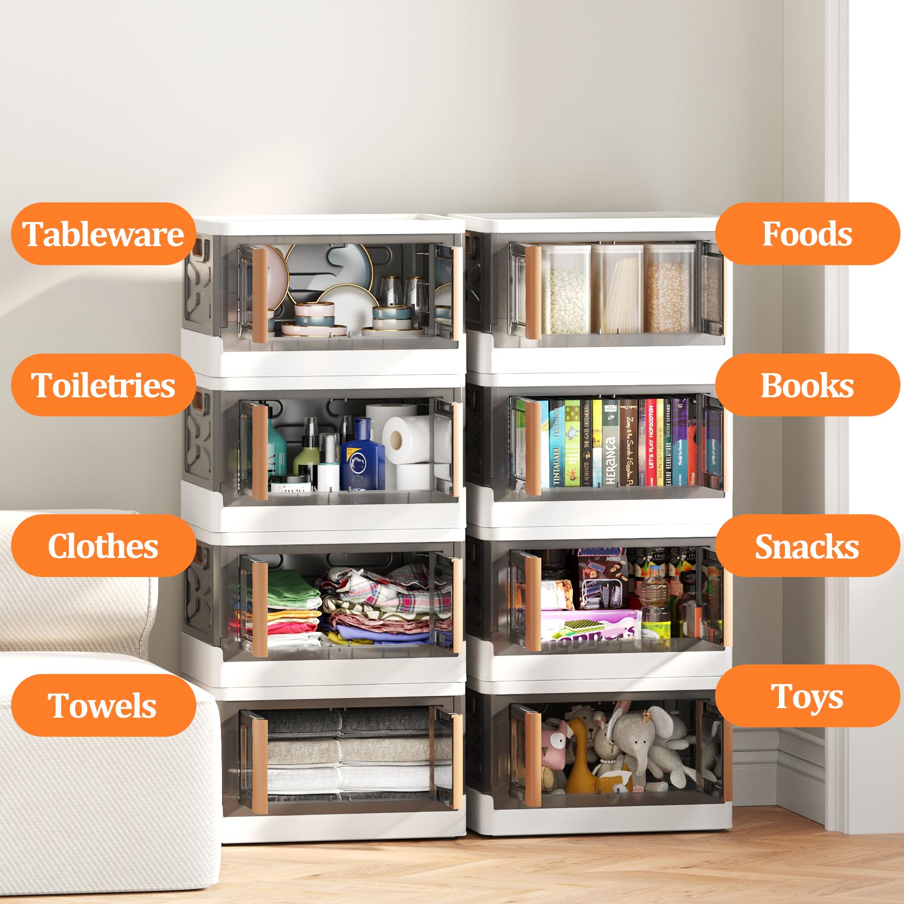 KLONVS Storage Bins with Lids, Stackable Storage Bins with Wheels & Folding Plastic Storage Boxes 3 Set, Storage Containers for Closet Office Organizing, Clothes, Toys, Books, 39 Gallons