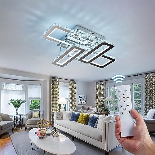 ZGLAOJT Large Crystal Ceiling Light Chrome Modern LED Ceiling Light Fixture with Remote Control Dimmable Ceiling Lighting Flush Mount Chandelier Farmhouse for Kitchen Bedroom Dinning LivingRoom