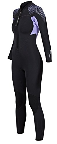 Henderson 3mm Thermoprene Pro Women’s Front Zip Jumpsuit with Duratex Knee Pads, Black/Lavender, 10